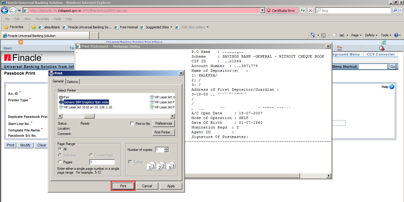 Passbook Printing in DOP Finacle | DOP Core Solutions