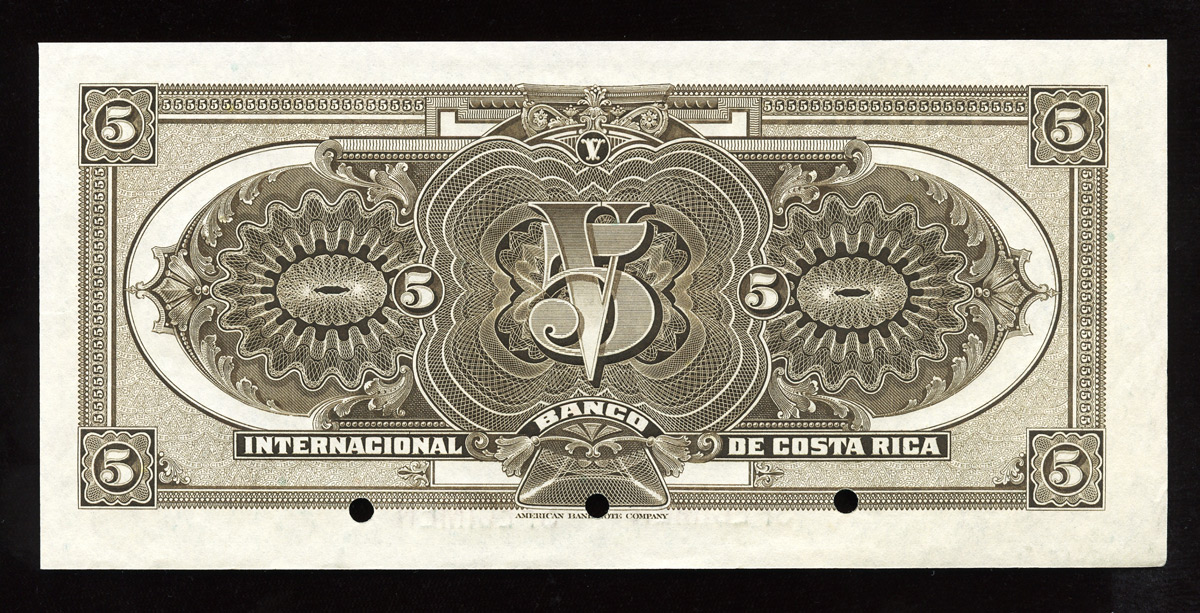 Costa Rica 5 Colones banknote 1919-1930 Banco Internacional de Costa ...