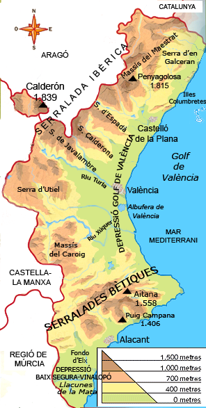 MAPA FÍSIC DE LA COMUNITAT VALENCIANA