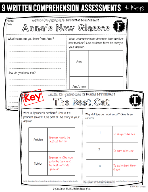 Multiple-Choice & Written Comprehension Assessments for F&P Benchmark ...