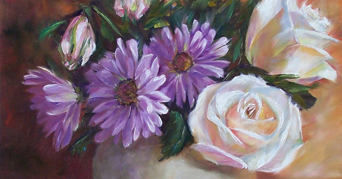 Donna Munsch Fine Art: Original Oil Painting White Roses and Daisies
