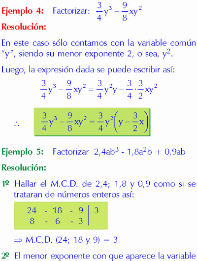 FACTOR COMUN MONOMIO EJEMPLOS Y EJERCICIOS RESUELTOS DE FACTORIZACION