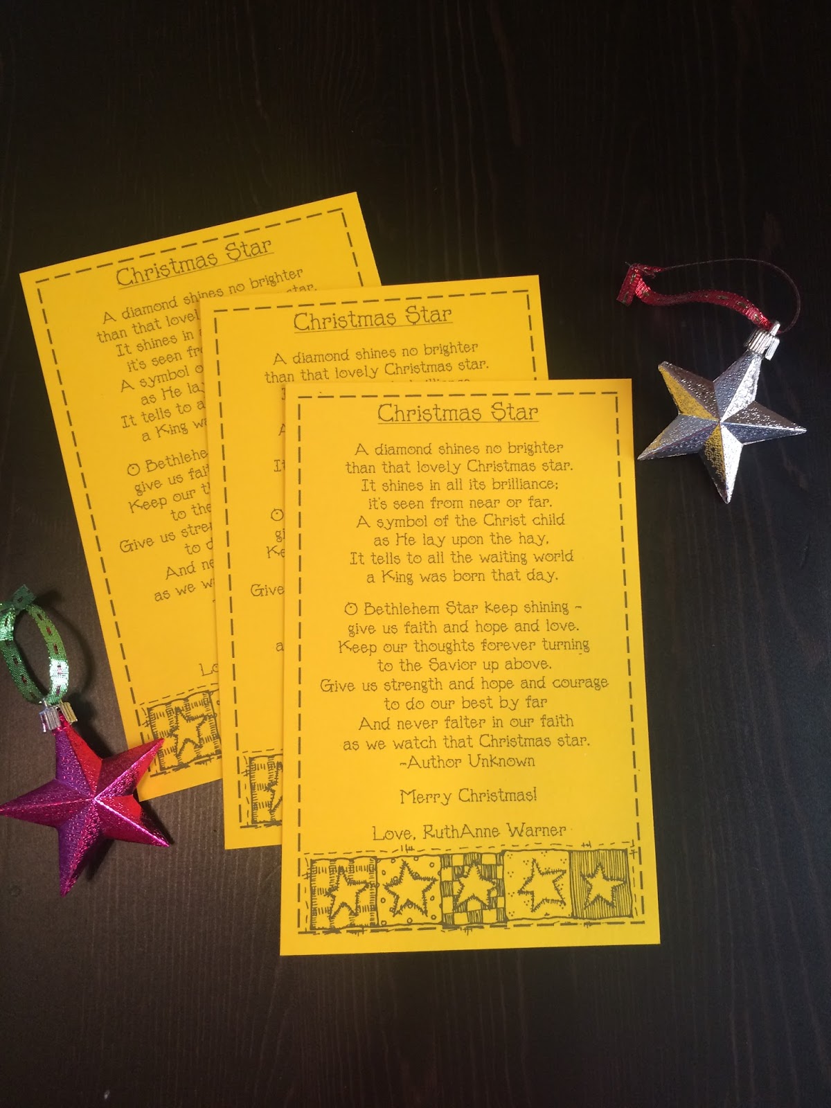 RuthAnne Strong: Christmas Star Poem and Ornament