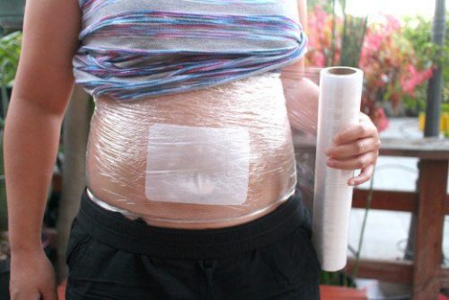 Apply this plastic stomach wrap to your abdomen and watch the ...
