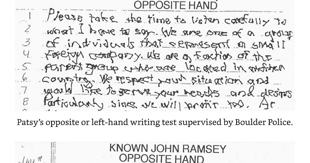 Solving the JonBenet Ramsey Case: John and Patsy Opposite Hand Samples