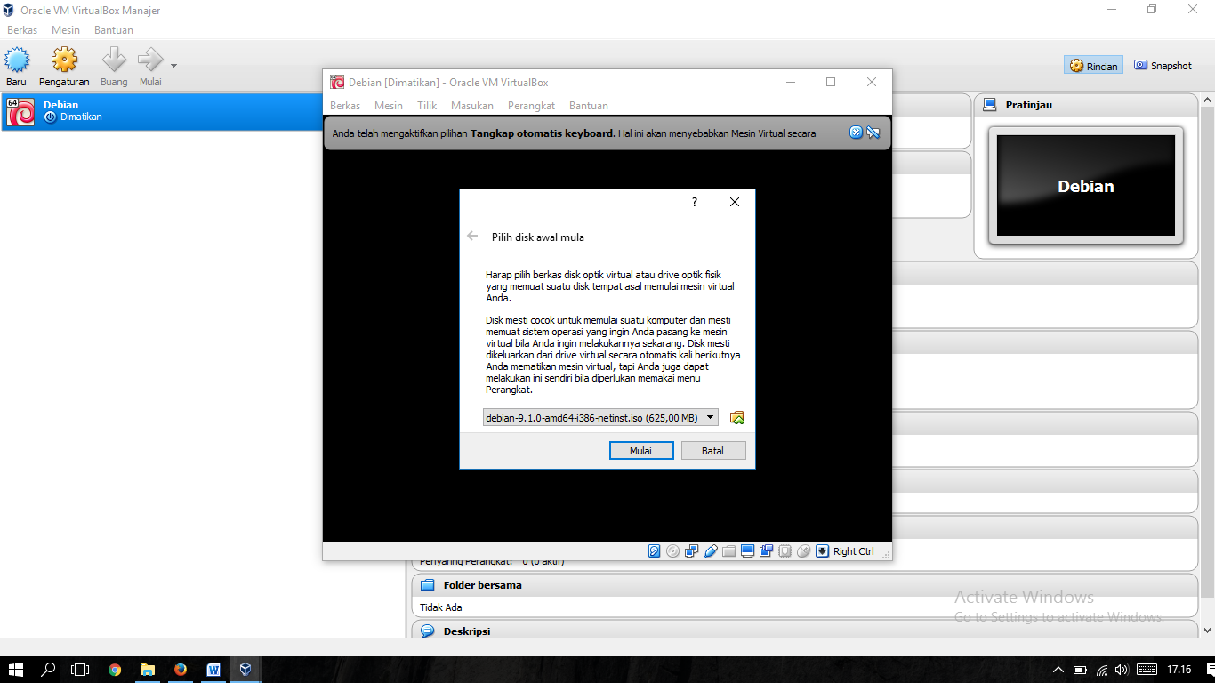 Tutorial Install Linux Debian Berbasis (CLI) melalui Virtual Box