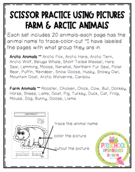 Scissor Practice using Arctic & Farm Animals (easy cutting large ...