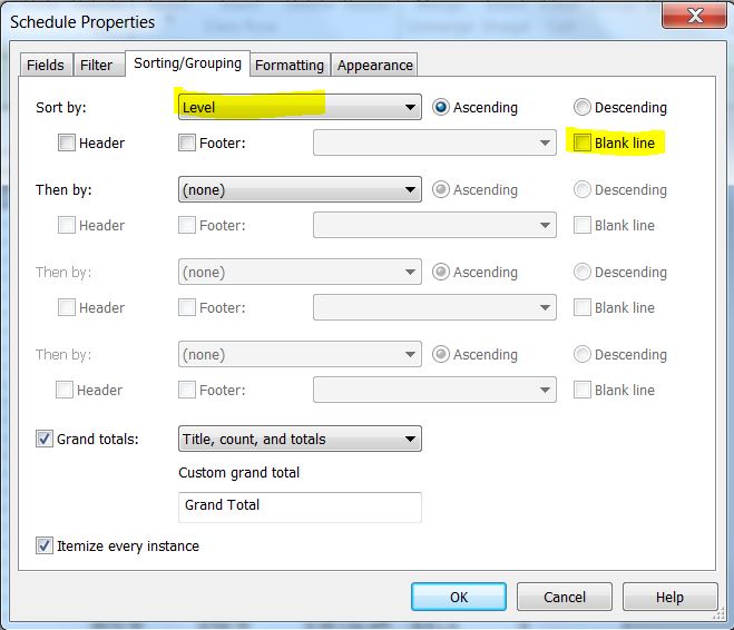 Revit Schedule Sorting & Grouping