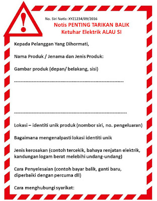Format Notis Penarikan Balik Produk di Pasaran (Product Recall Notice ...
