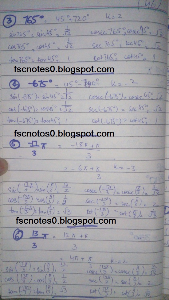 FSc ICS FA Notes Math Part 1 Chapter 9 Fundamentals of Trigonometry ...
