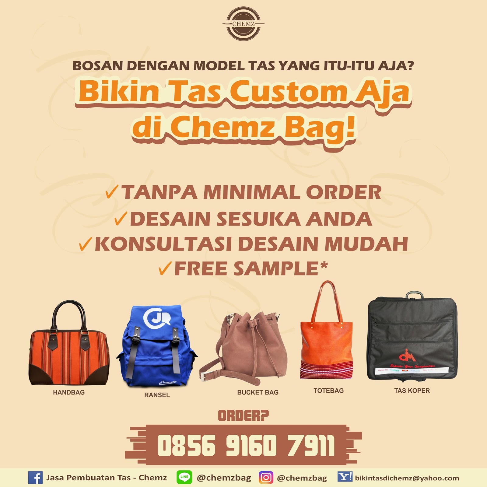 CHEMZ : JASA PEMBUATAN TAS CUSTOM, TANPA MINIMAL ORDER