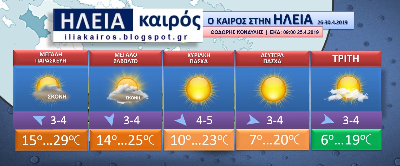 ΔΕΛΤΙΟ ΚΑΙΡΟΥ ΗΛΕΙΑΣ 26-30.4.2019 | ΚΑΛΟ ΠΑΣΧΑ ! – ΗΛΕΙΑ καιρός