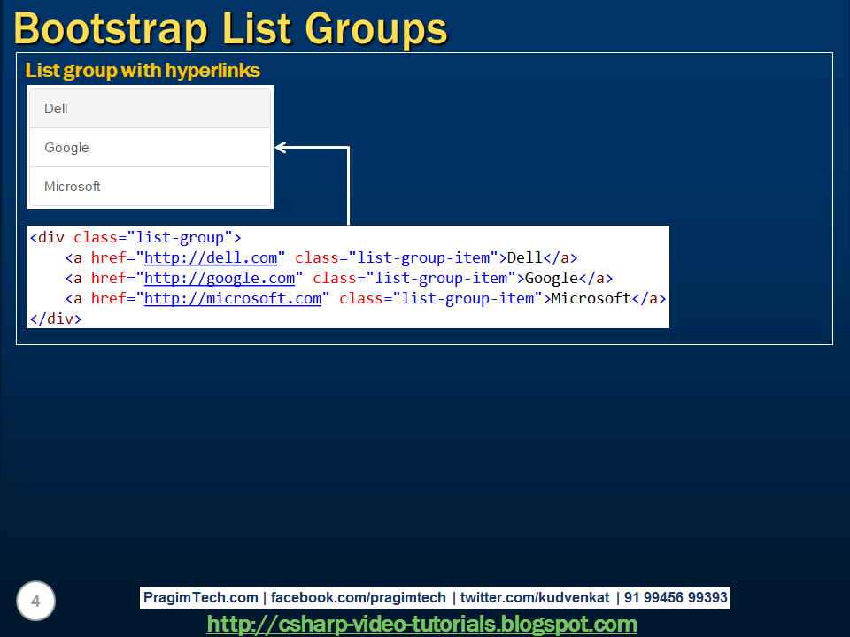 Sql server, .net and c# video tutorial: Bootstrap list groups Sql server, .net and c# video tutorial: Bootstrap list groups