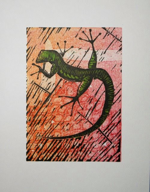 Sharon's Pics: Linocut lizards...