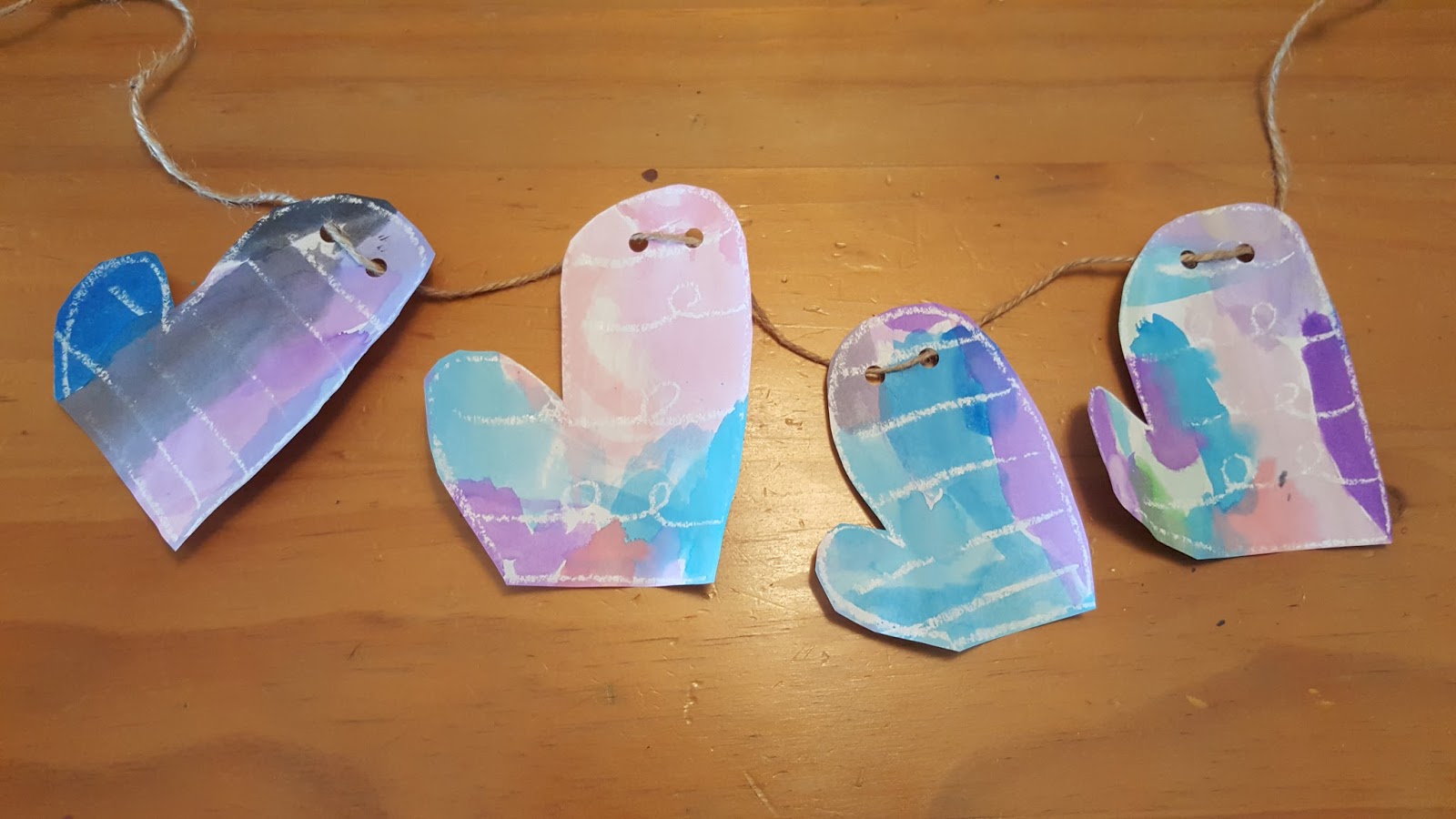 Arianne's Joys: White Crayon Reveal Watercolor Mittens