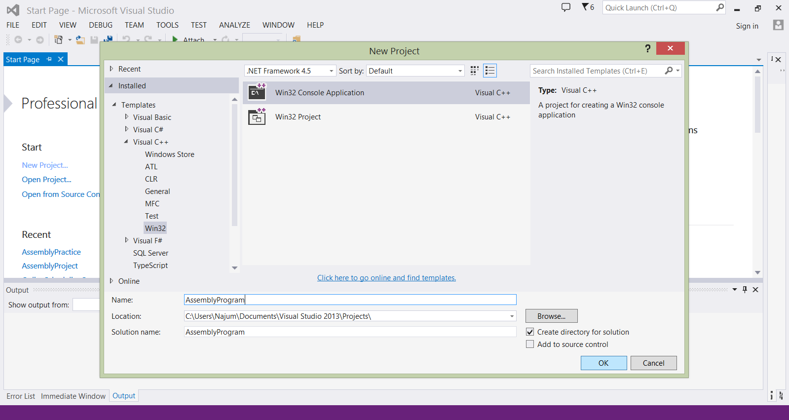 Run your first program in Assembly Language using Visual Studio