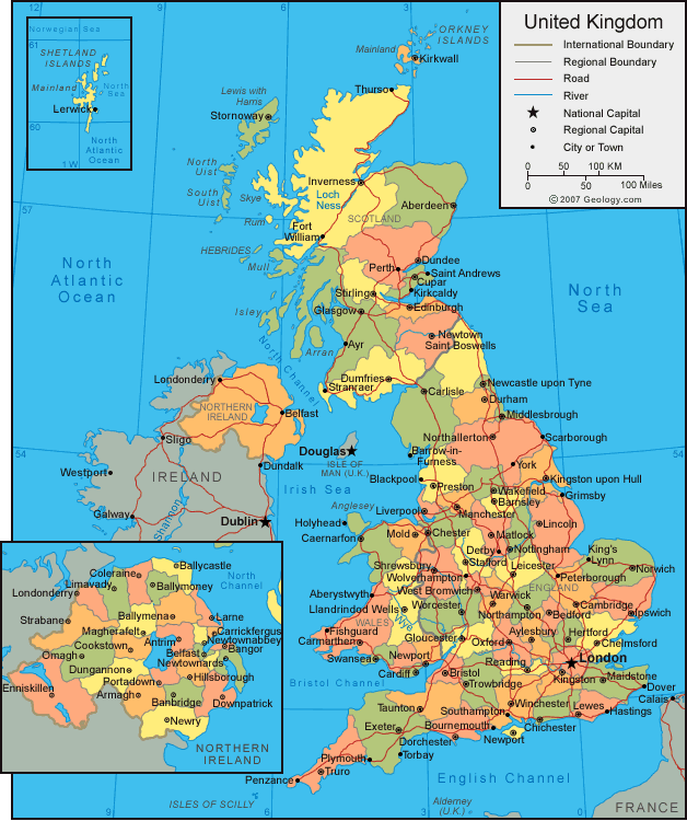 Kart over Storbritannia - Verdenskart Bilder Imagen Land