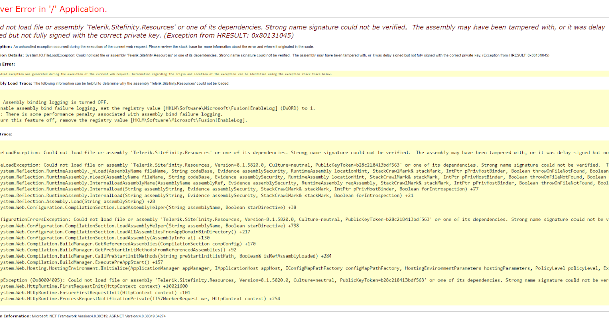 Living And Breathing The World Of Microsoft Could Not Load File Or Assembly Telerik Sitefinity