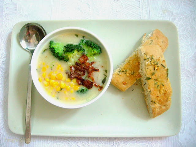 Peng's Kitchen: Broccoli Chowder with Corn & Bacon