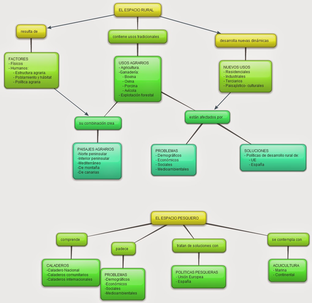 Los espacios del sector primario: Mapa conceptual