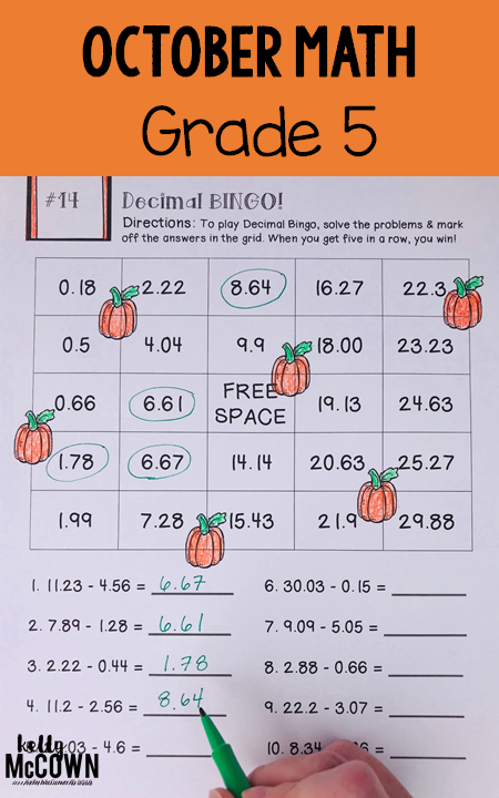 Kelly McCown: October NO PREP Math Packet - 5th Grade
