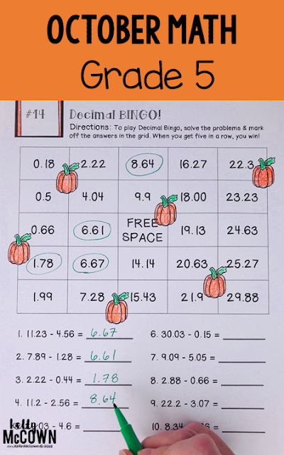 Kelly McCown: October NO PREP Math Packet - 5th Grade