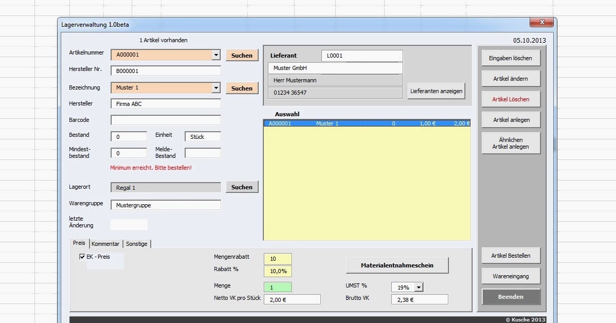 Excel Lagerverwaltung