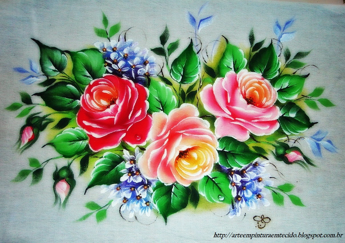 Pintura em Tecido com dicas e riscos: Pintura em Tecido Ramo de Rosas