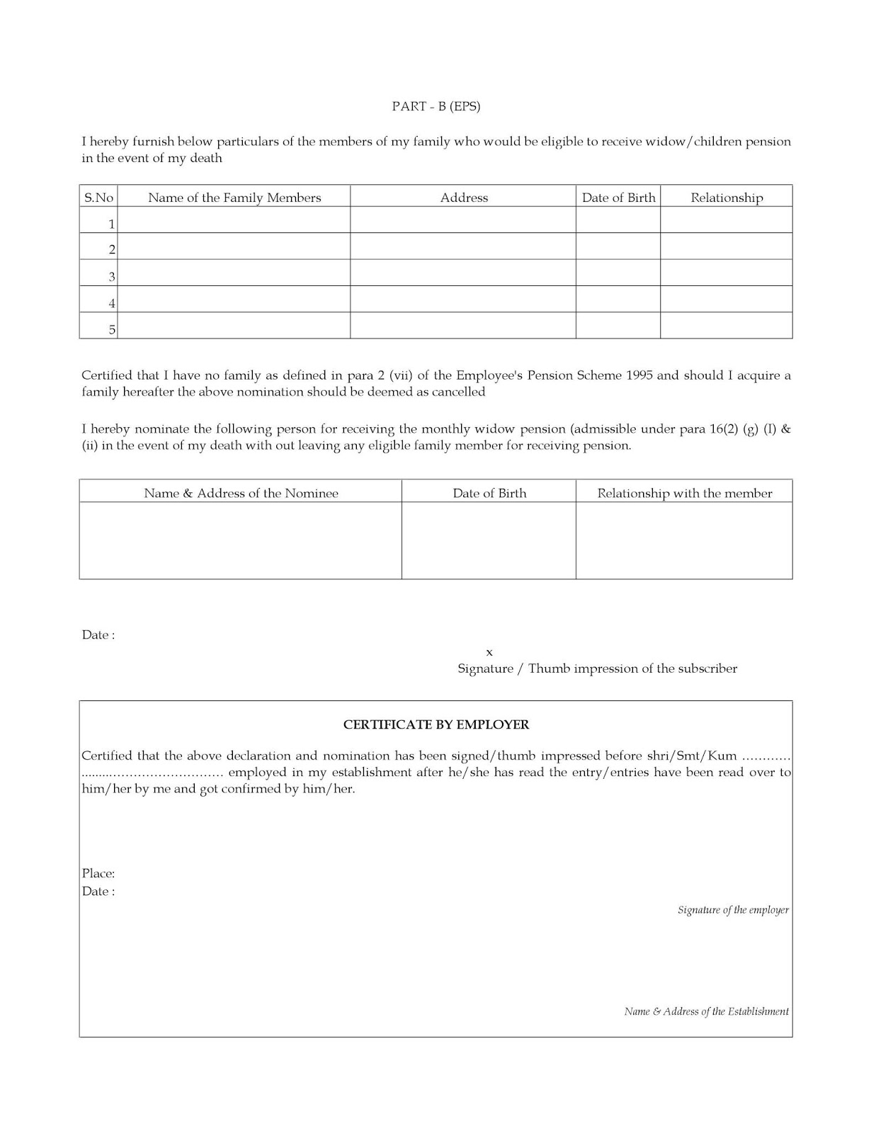 EPF FORM - 2 ( Revised) NOMINATION AND DECLARATION FORM