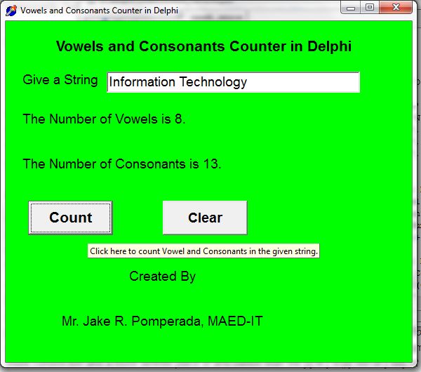 Free Programming Source Codes And Computer Programming Tutorials Consonants And Vowels Counter