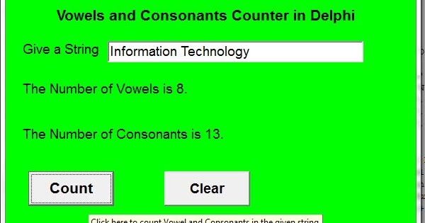 Free Programming Source Codes and Computer Programming Tutorials: Consonants and Vowels Counter ...
