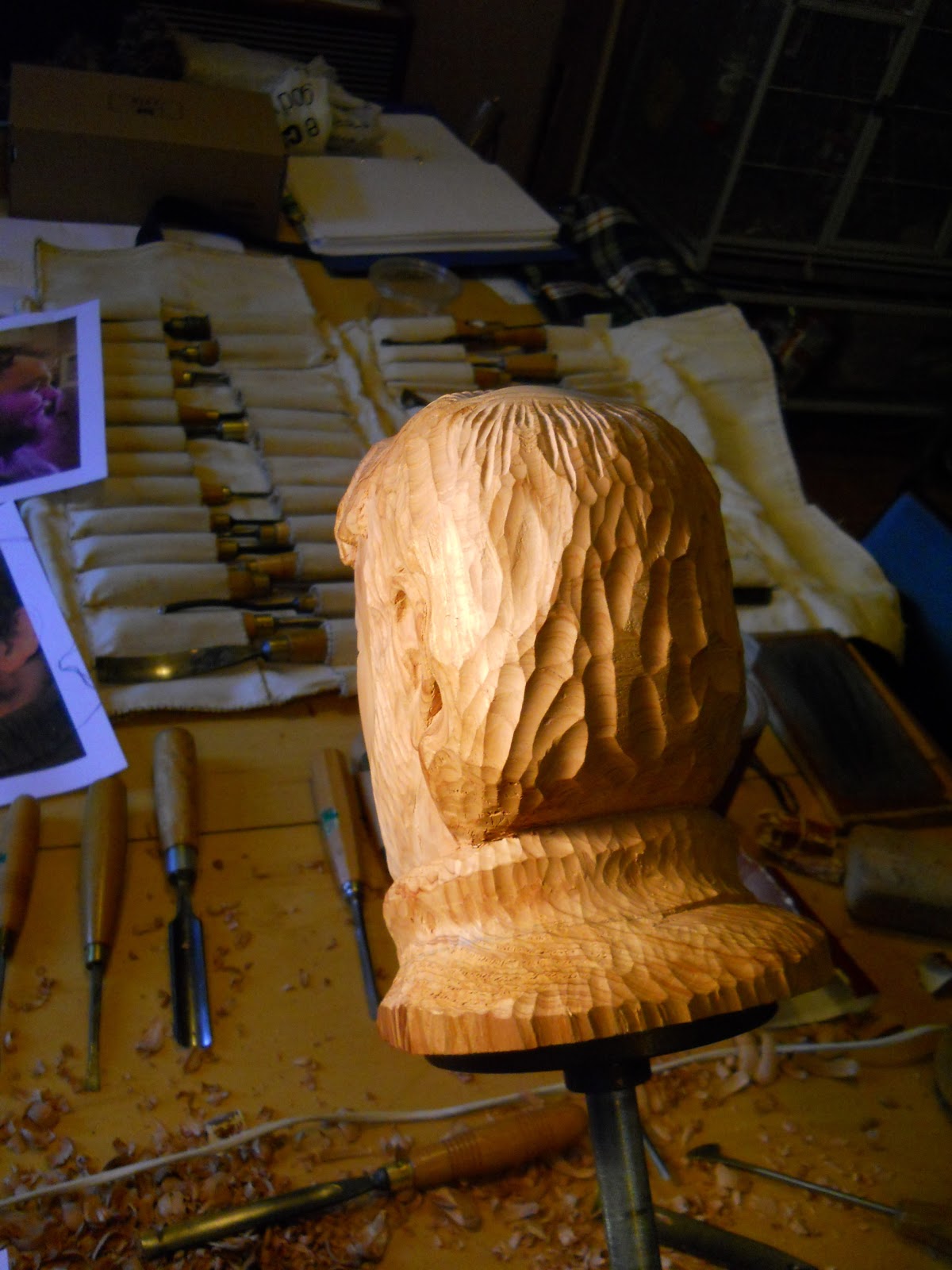 Carving a self portrait in wood for 'Cornucopia' at the Grant bradley ...