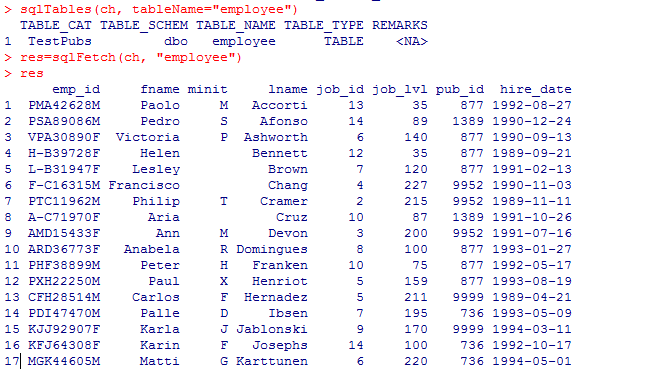 HodentekMSSS: Viewing tables on SQL Server 2016 Developer using R GUI