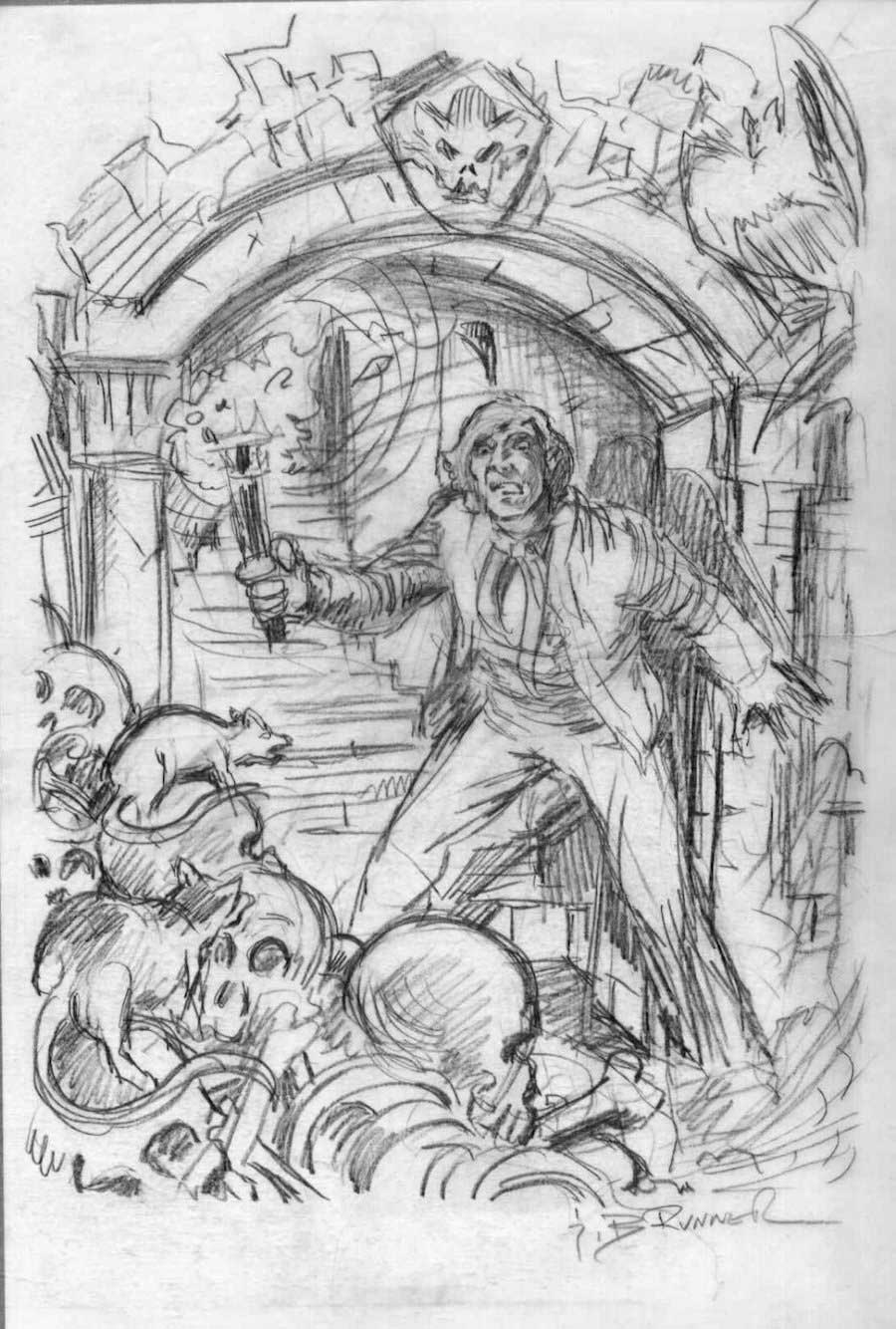 Frank Brunner original art - Chamber of Chills #4 page sketch - Pencil Ink
