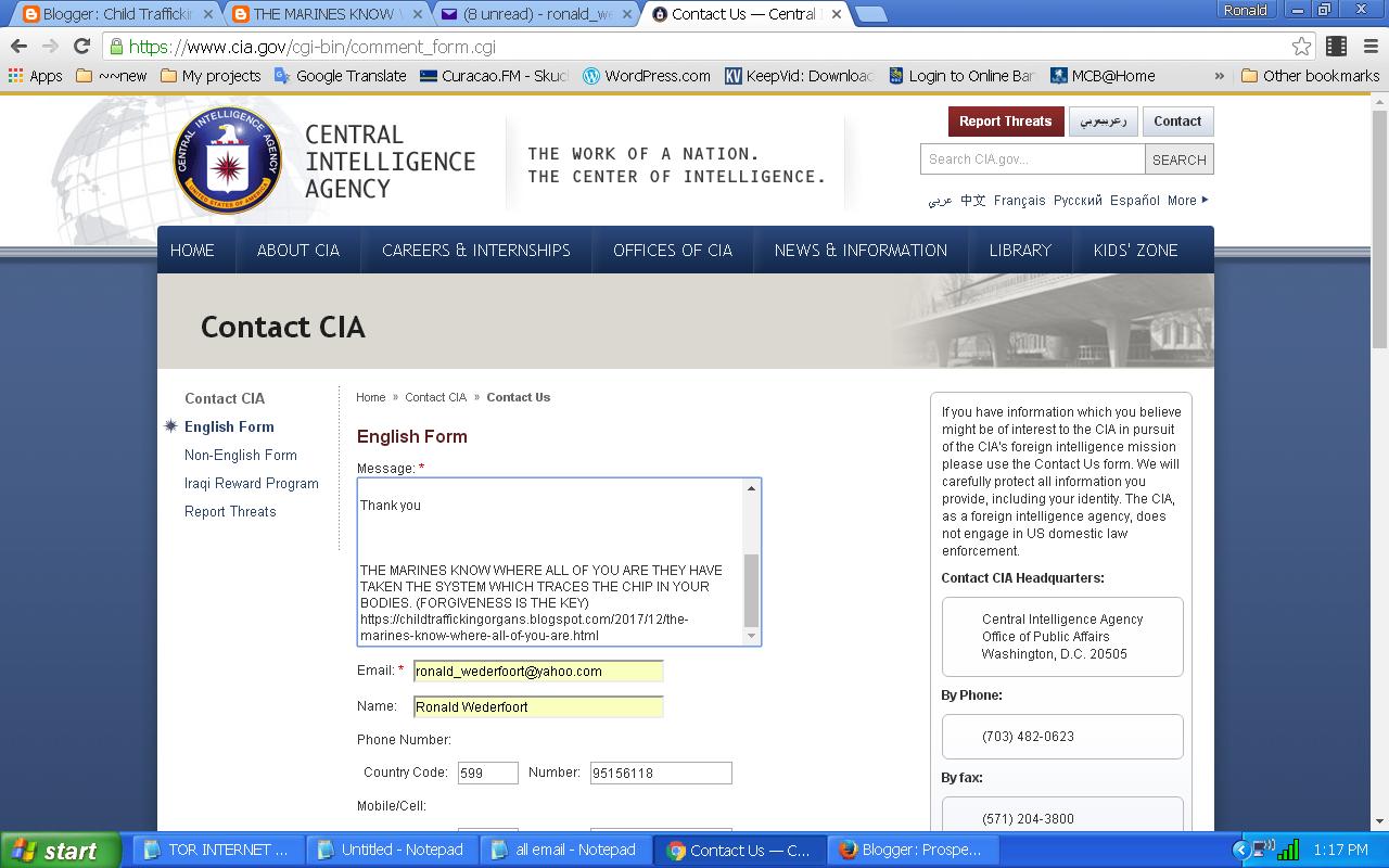 MY EMAIL to the CIA department today DECEMBER 02 2016, about the ...