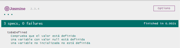 Jasmine. Matchers (I) - toBe, toEqual, toMatch, toBeDefined ...