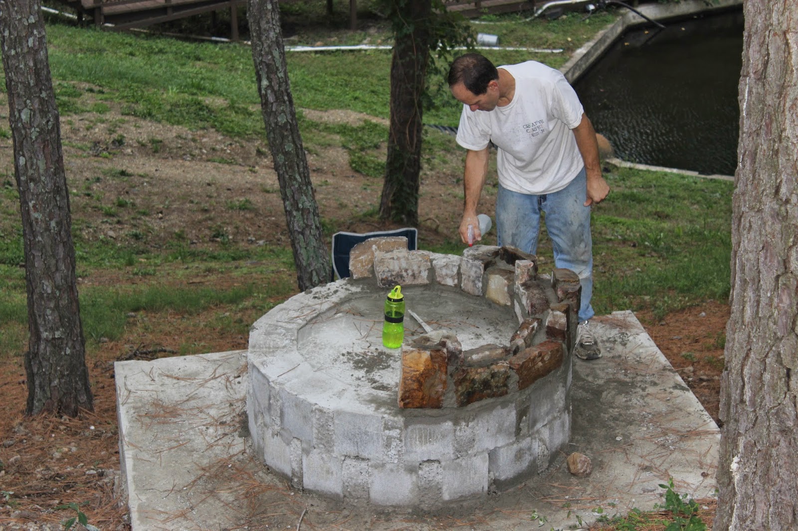 Our Creative Life: Stone Fire Pit with deck surround is DONE! Ready for ...