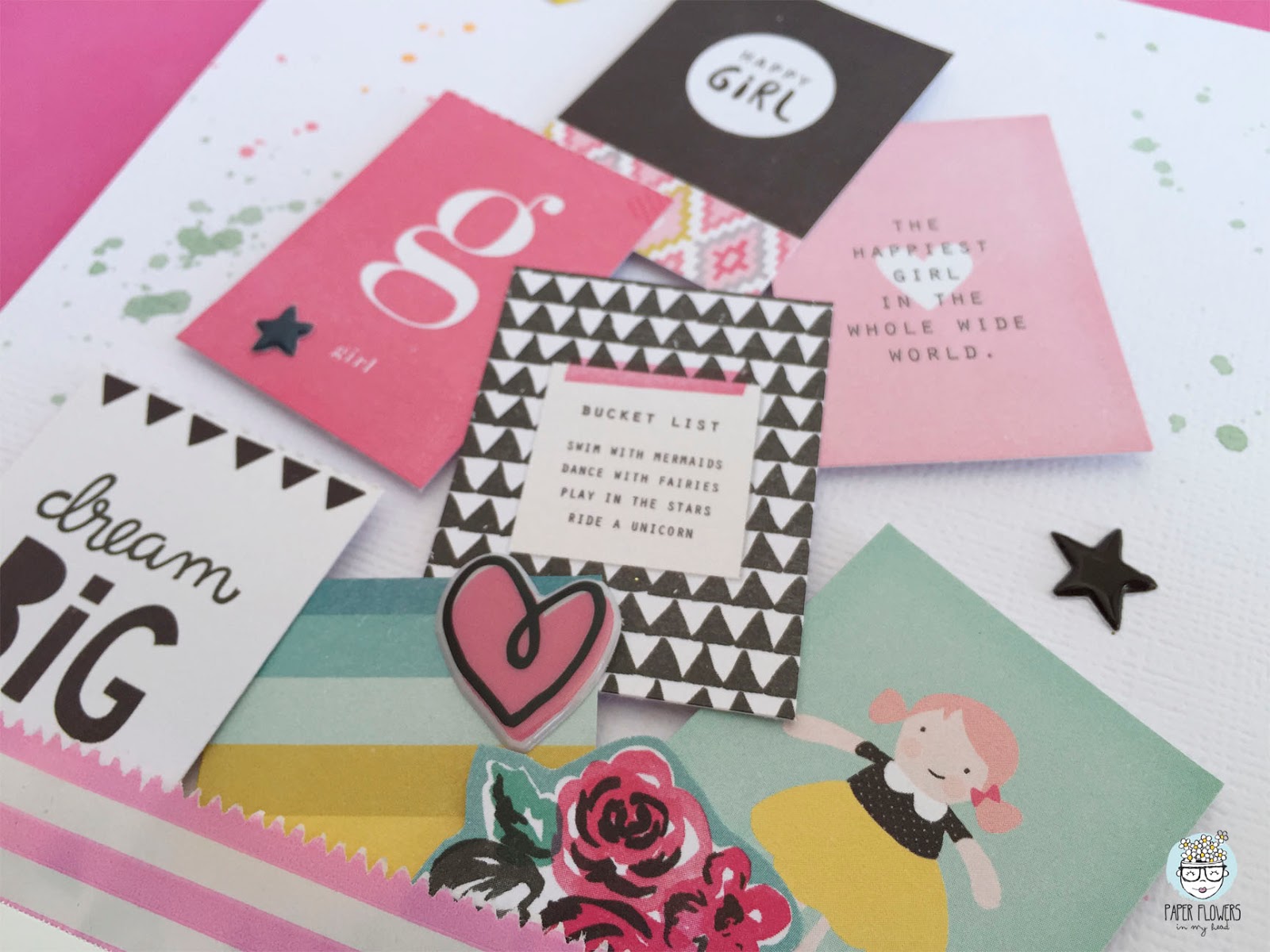 Un layout con cuatro cosas - Paper flowers in my head