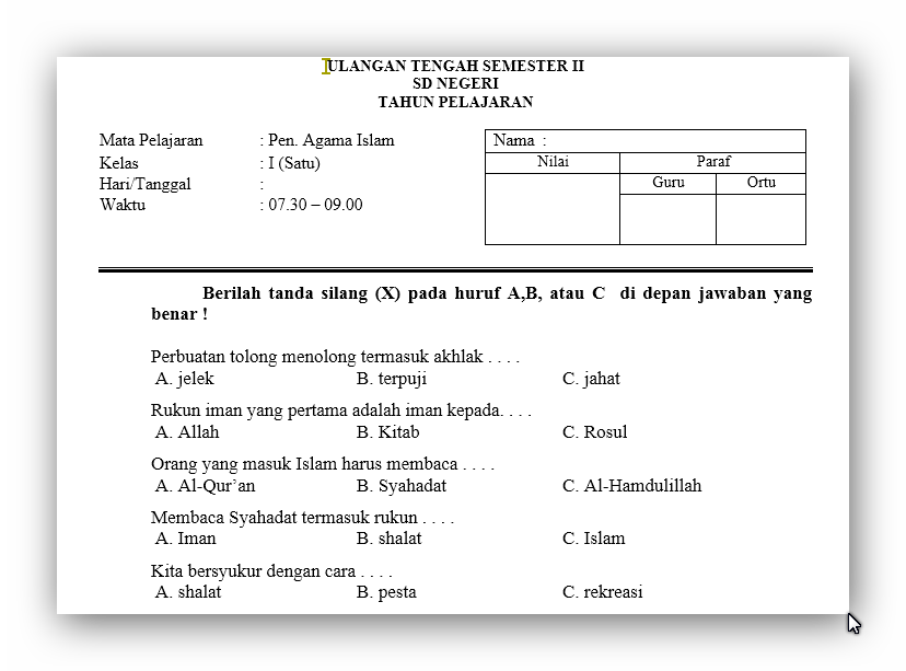 Download Kumpulan Soal UTS SD Semester 2 Lengkap | If Excel