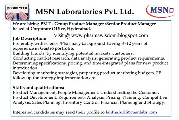MSN Laboratories Pvt. Ltd - Hiring Group Product Manager / Senior ...