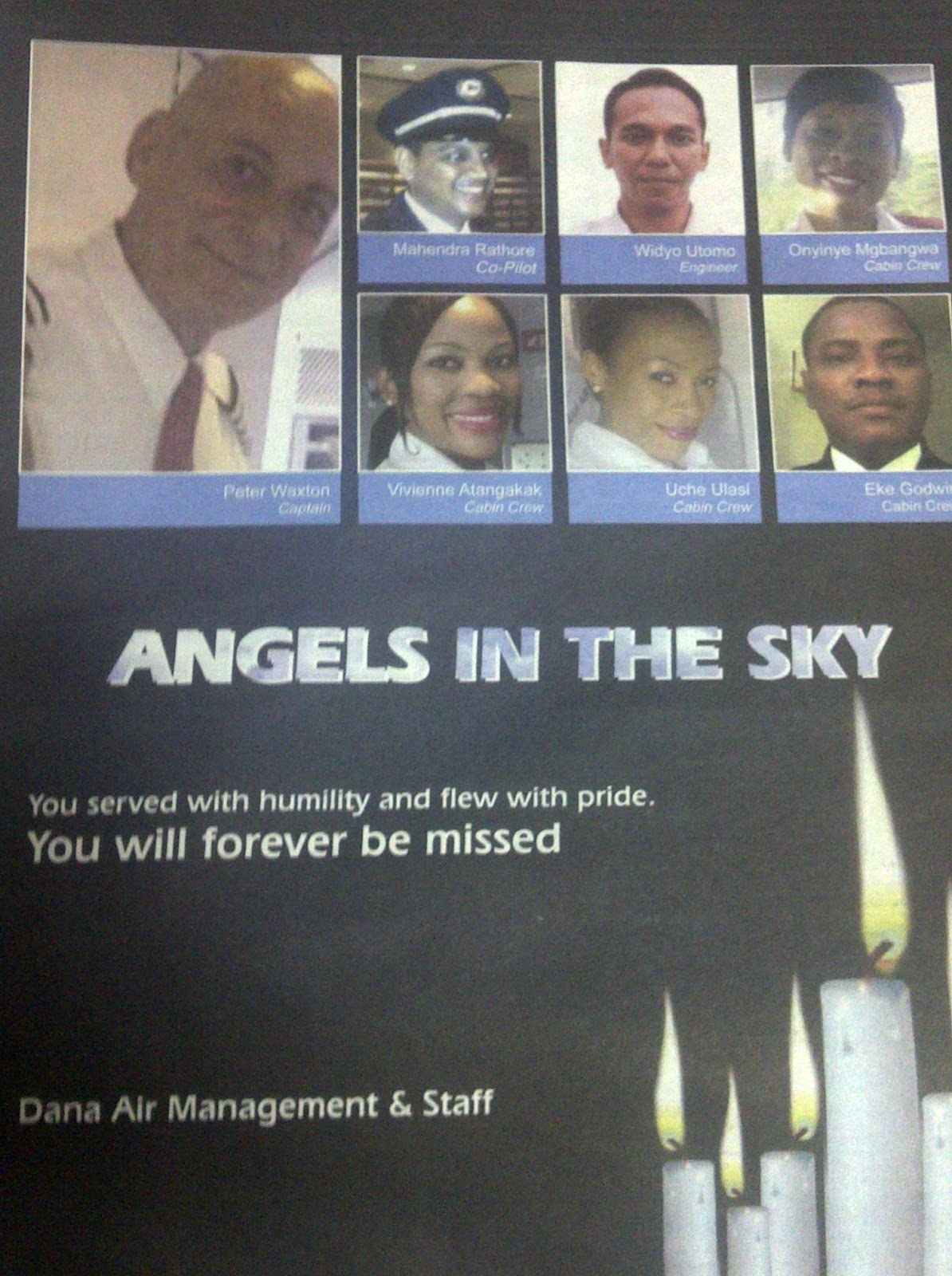 Dana Air Place Advert In Memory Of Its Late Crew Members