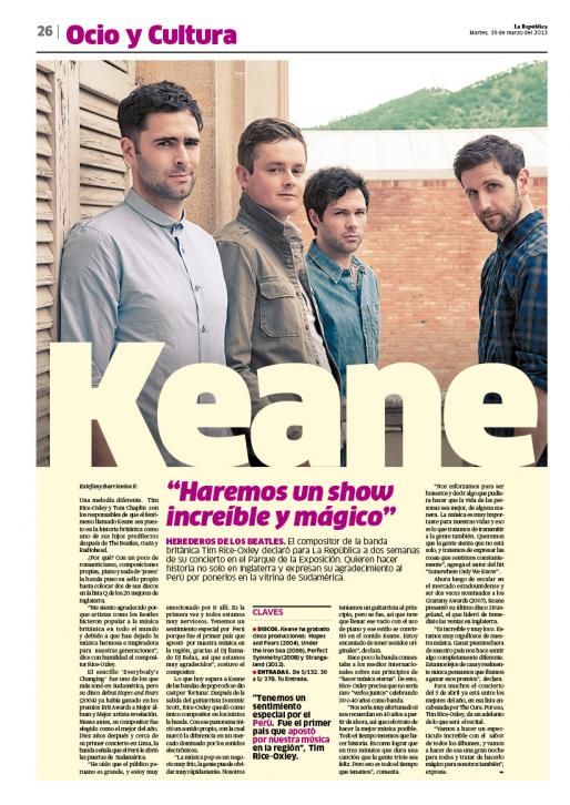 TIMONrock: KEANE en Lima 2013 : Entrevista TIM RICE-OXLEY (La Republica)