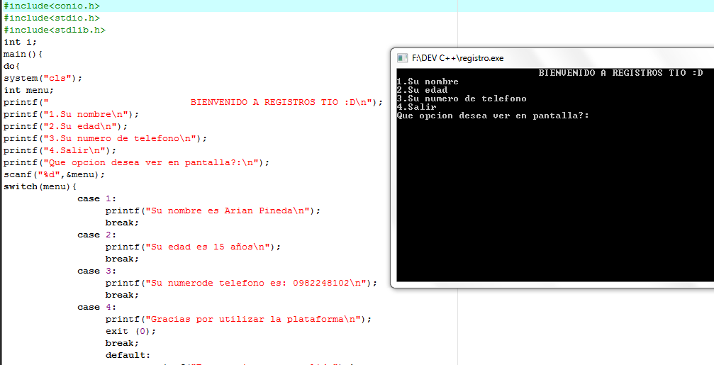 Tareas de programación: Ejercicio con función switch (menú)