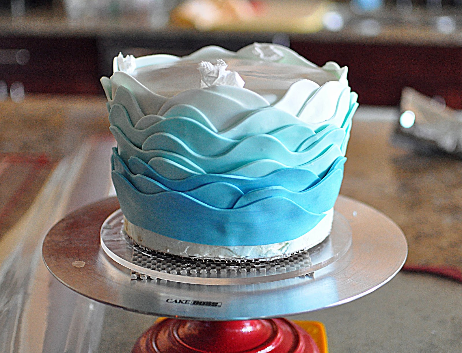 The Bake More: Ombre Nautical Wave Cake with Sailboat - Happy 1st ...