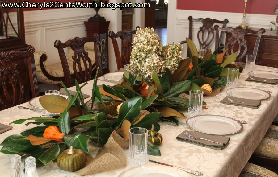 Cheryl's 2 Cents' Worth: Fall Tablescape Using Magnolia and Spray ...