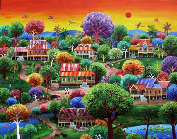 Naive Art, Ilustraciones Paisajes, Art Naif, Colorfull Landscapes ...