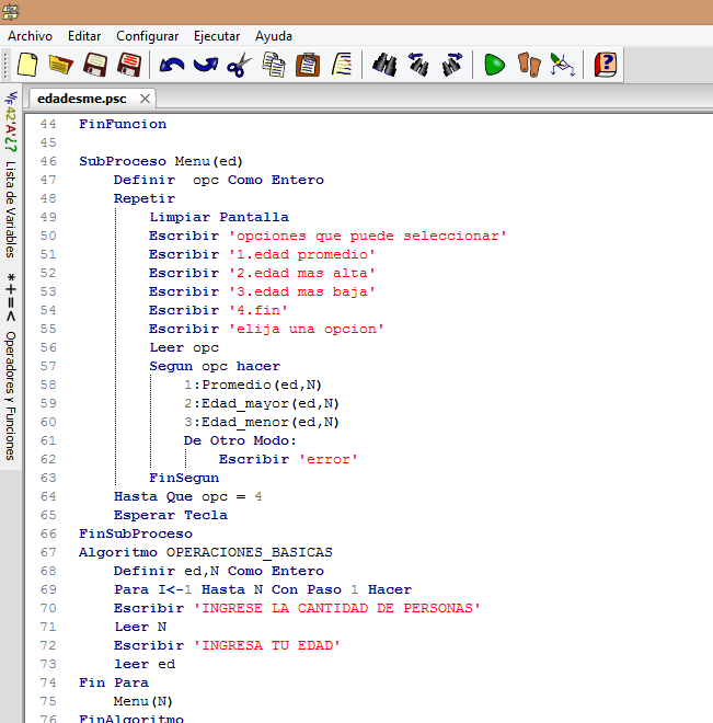APRENDIENDO CON PSEINT: MENÚ EN PSEINT
