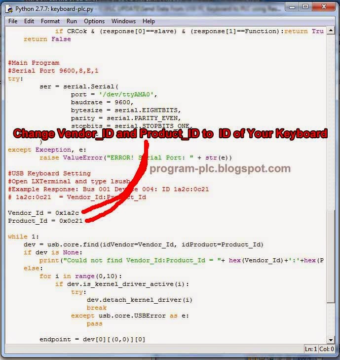 Send Data From USB Keyboard to PLC using Raspberry Pi and Modbus