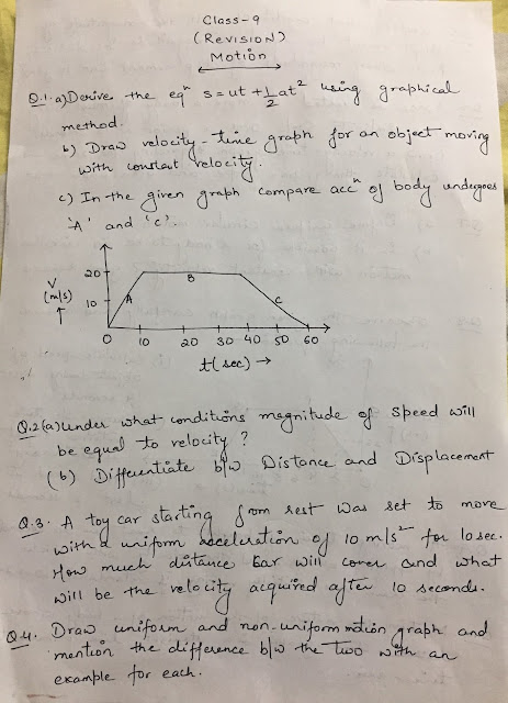 APS, Golconda | Priyanka Gupta: CLASS 9 / REVISION WORKSHEET / MOTION