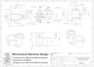 Mechanical Machine Design: Automotive Carburetor Body Drawing